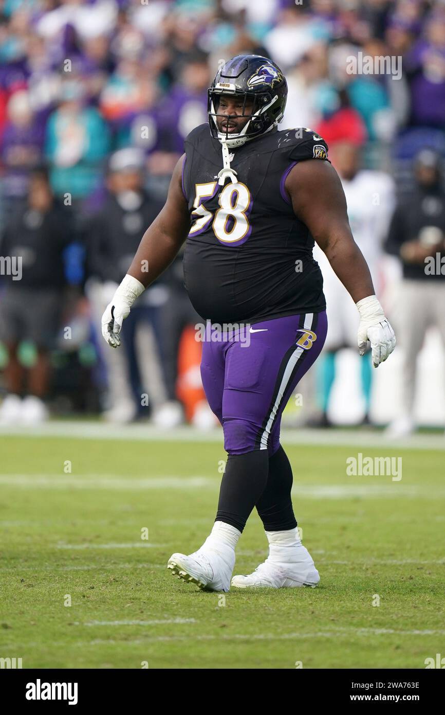 Baltimore Ravens defensive tackle Michael Pierce (58) during an NFL ...