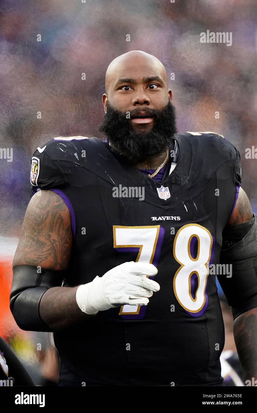 Baltimore Ravens offensive tackle Morgan Moses (78) during an NFL ...