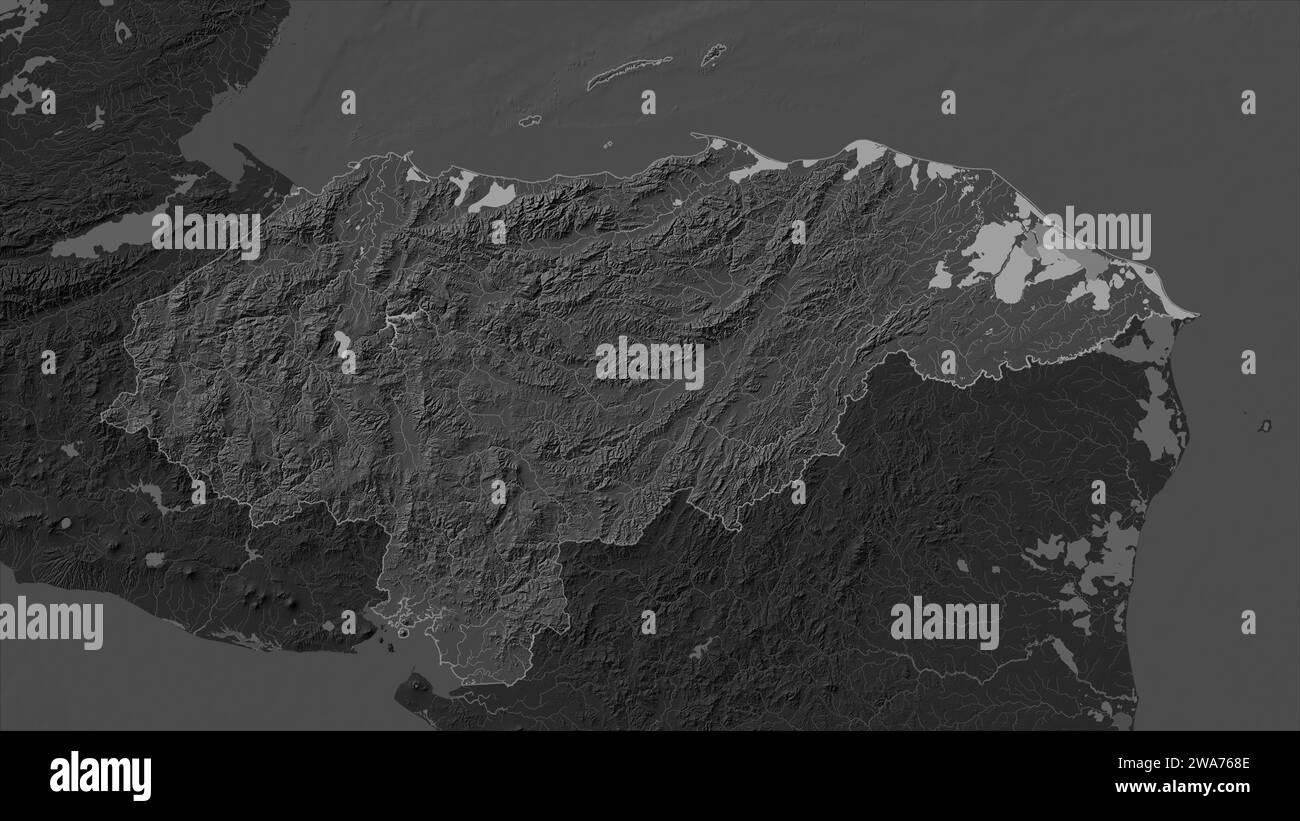 Honduras highlighted on a Bilevel elevation map with lakes and rivers Stock Photo - Alamy