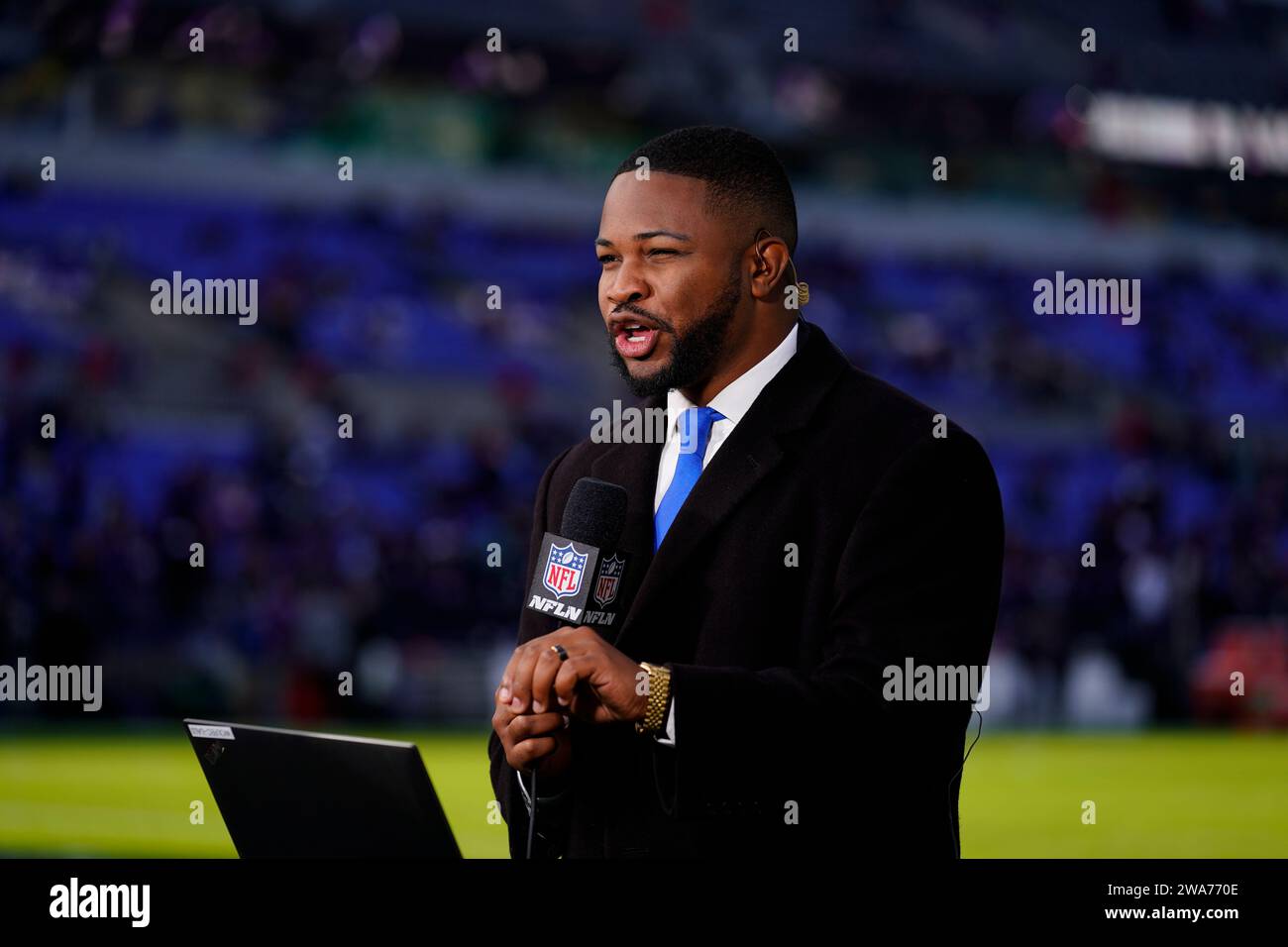 NFL Network reporter Cameron Wolfe before of an NFL football game ...
