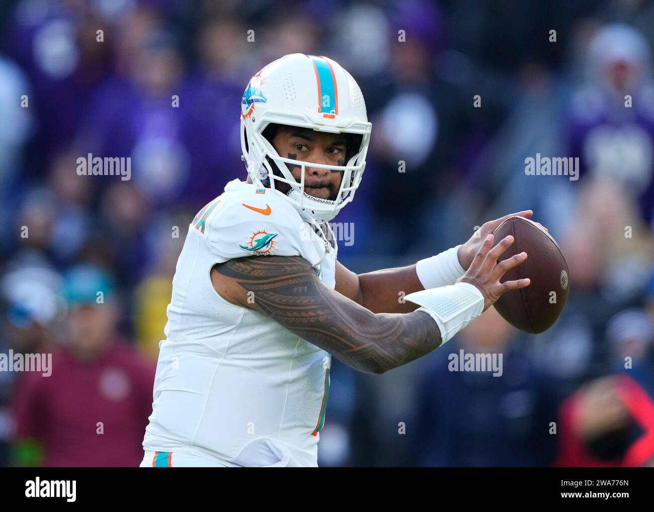 Miami Dolphins quarterback Tua Tagovailoa during an NFL football game ...