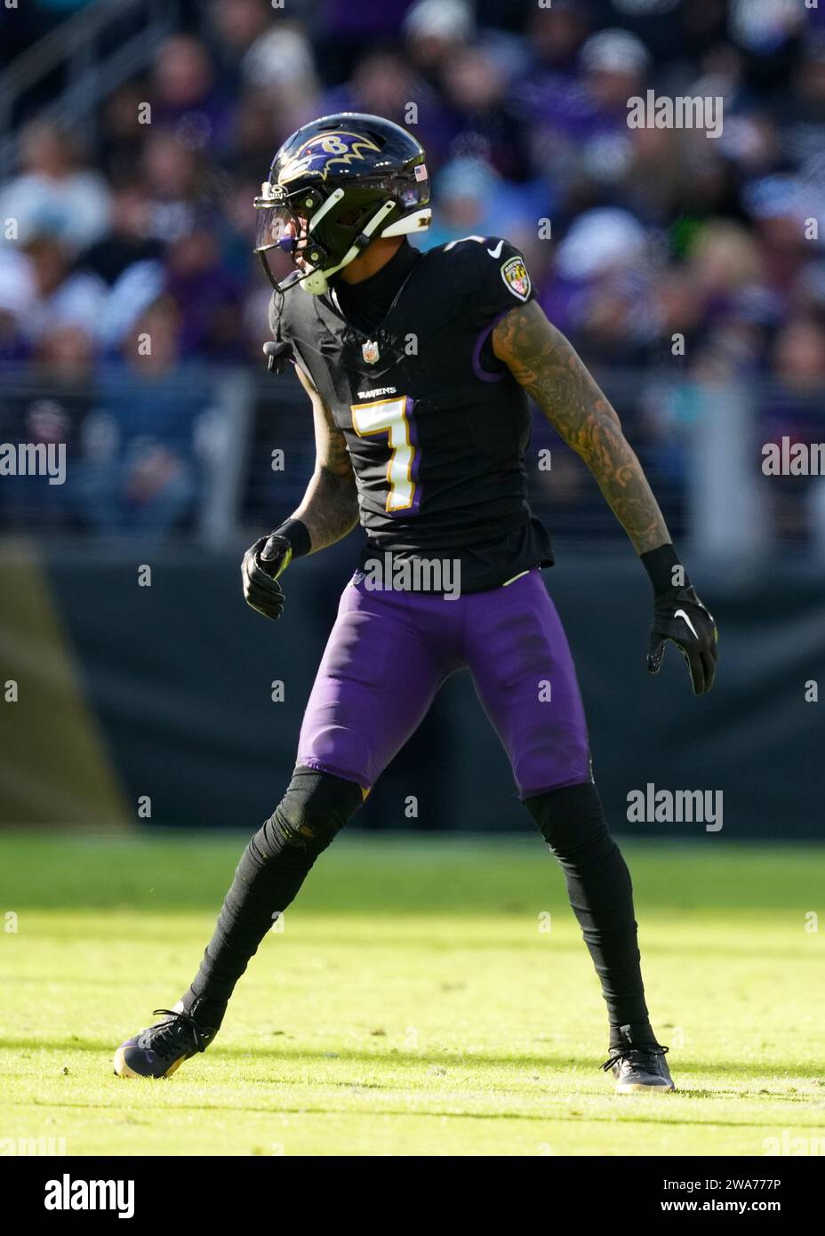 Baltimore Ravens wide receiver Rashod Bateman in action an NFL football ...