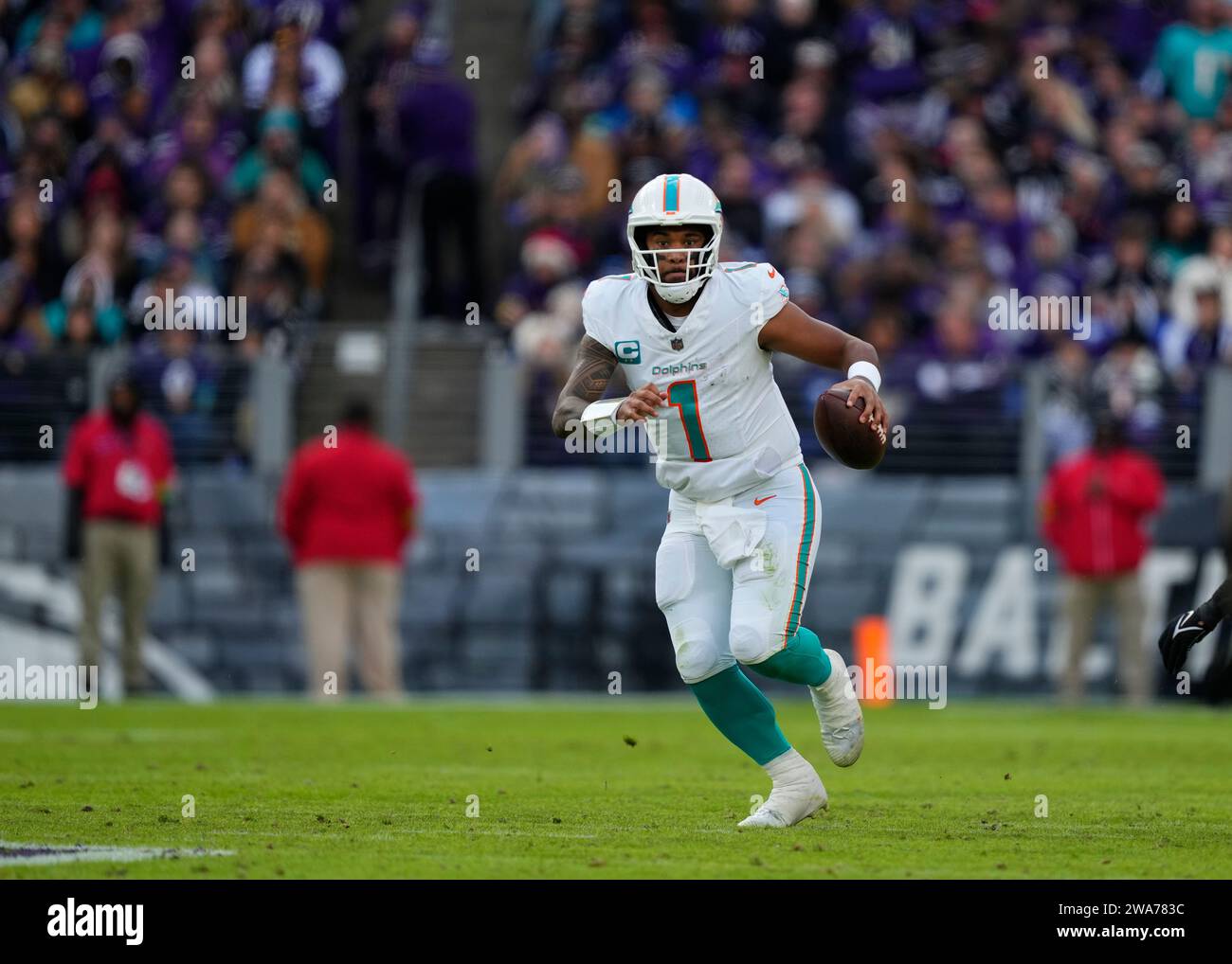 Miami Dolphins quarterback Tua Tagovailoa during an NFL football game ...