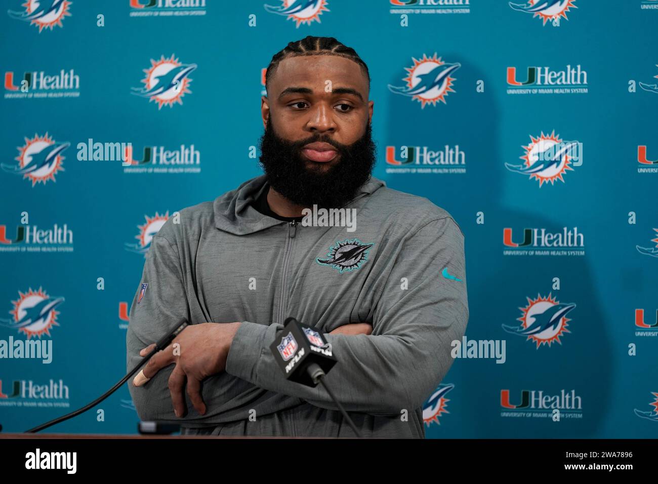 Miami Dolphins defensive tackle Christian Wilkins speaks with members ...