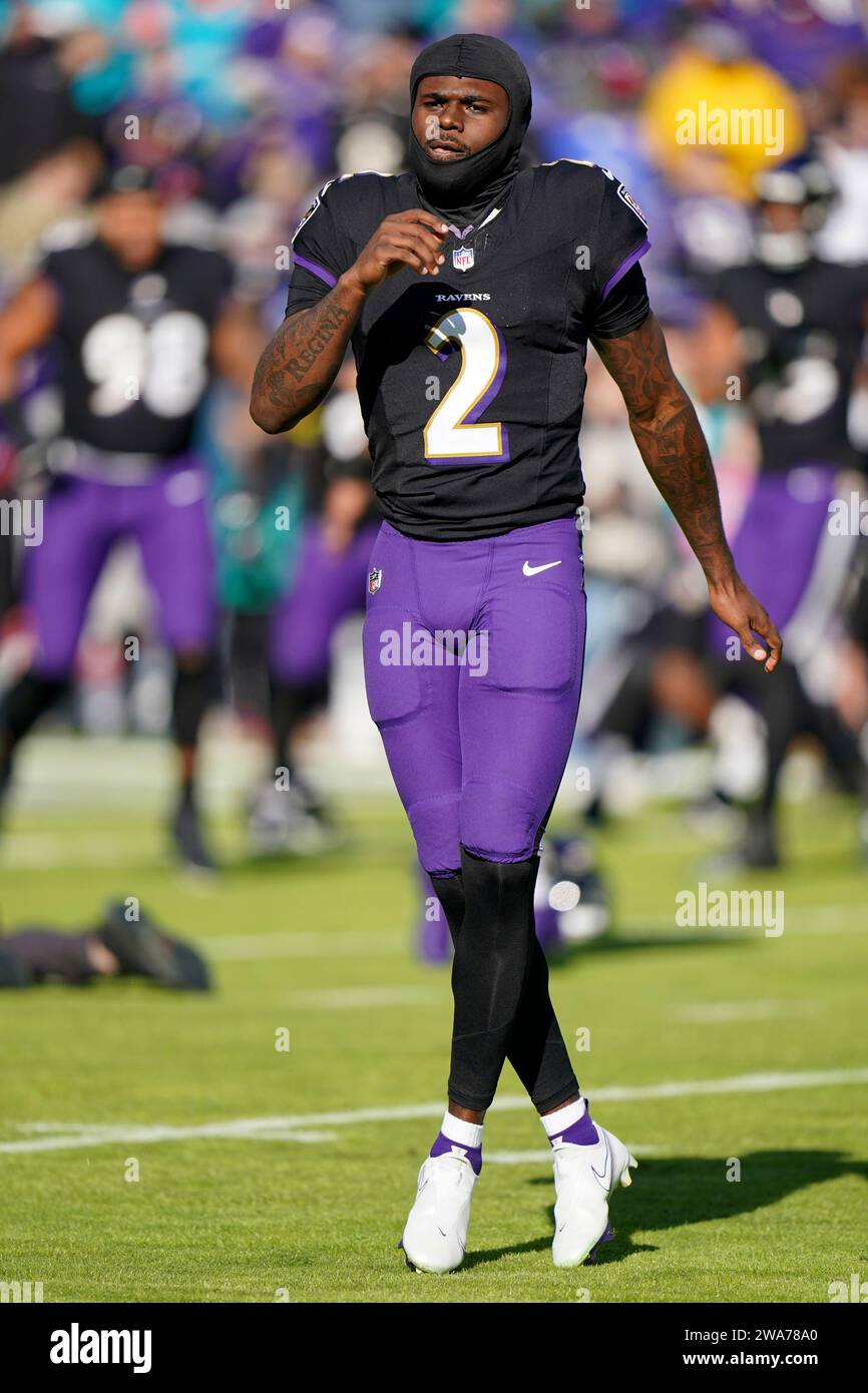 Baltimore Ravens quarterback Tyler Huntley (2) during warmups at an NFL ...