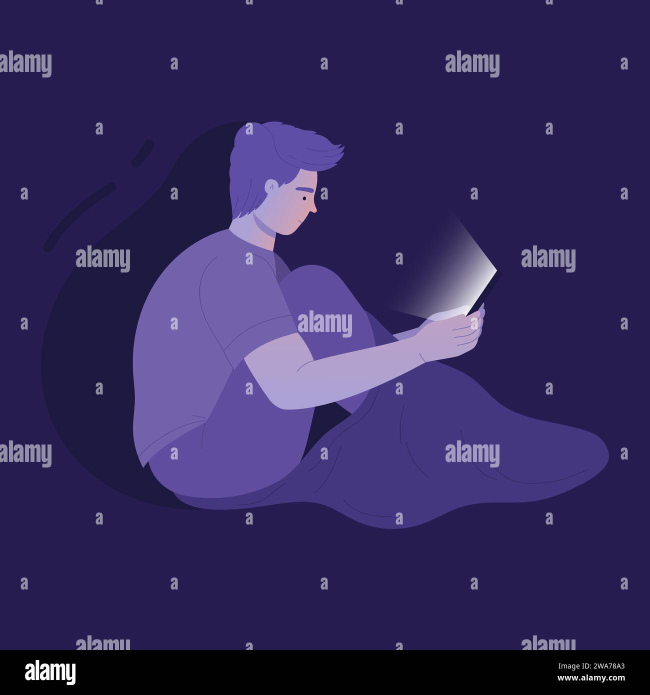 Boy suffering from insomnia. Sleeping problem, bad habit of using all ...