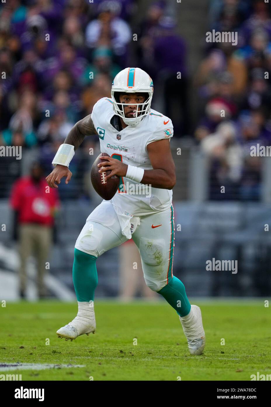 Miami Dolphins quarterback Tua Tagovailoa during an NFL football game ...