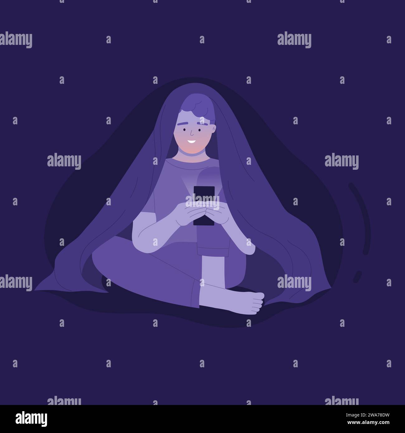 Sleepless boy using smartphone. Teenager suffering from insomnia ...