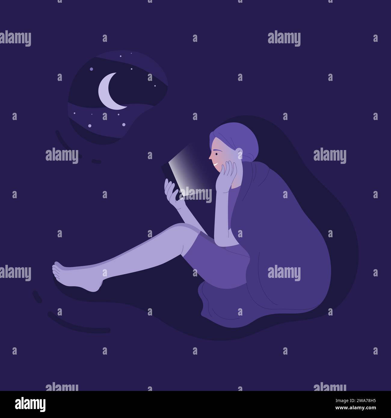 Sleepless teenager suffering from insomnia. Bad night habit of using ...