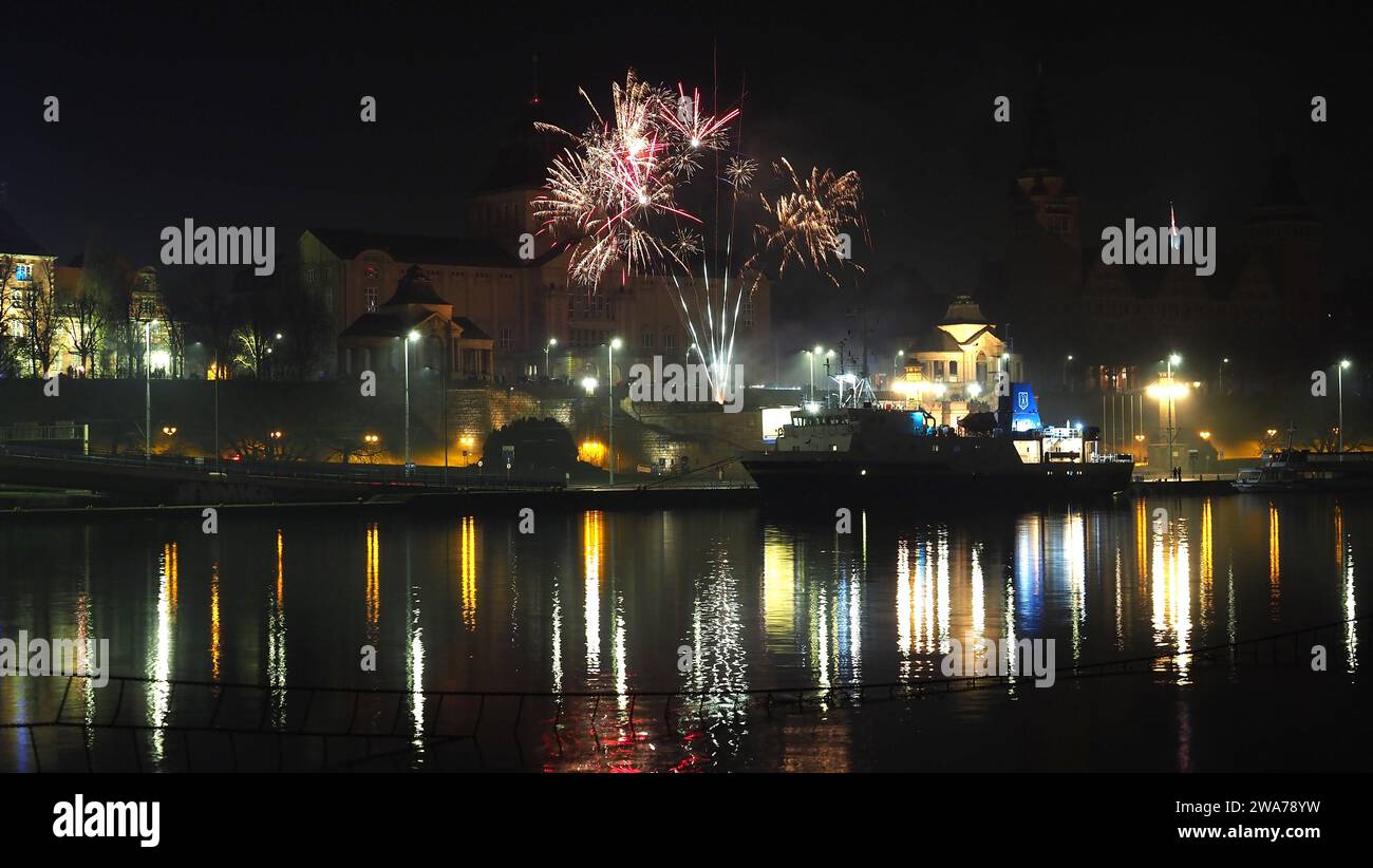 New Year's Eve Fireworks (2023-2024) at Way Chrobrego seen from across ...