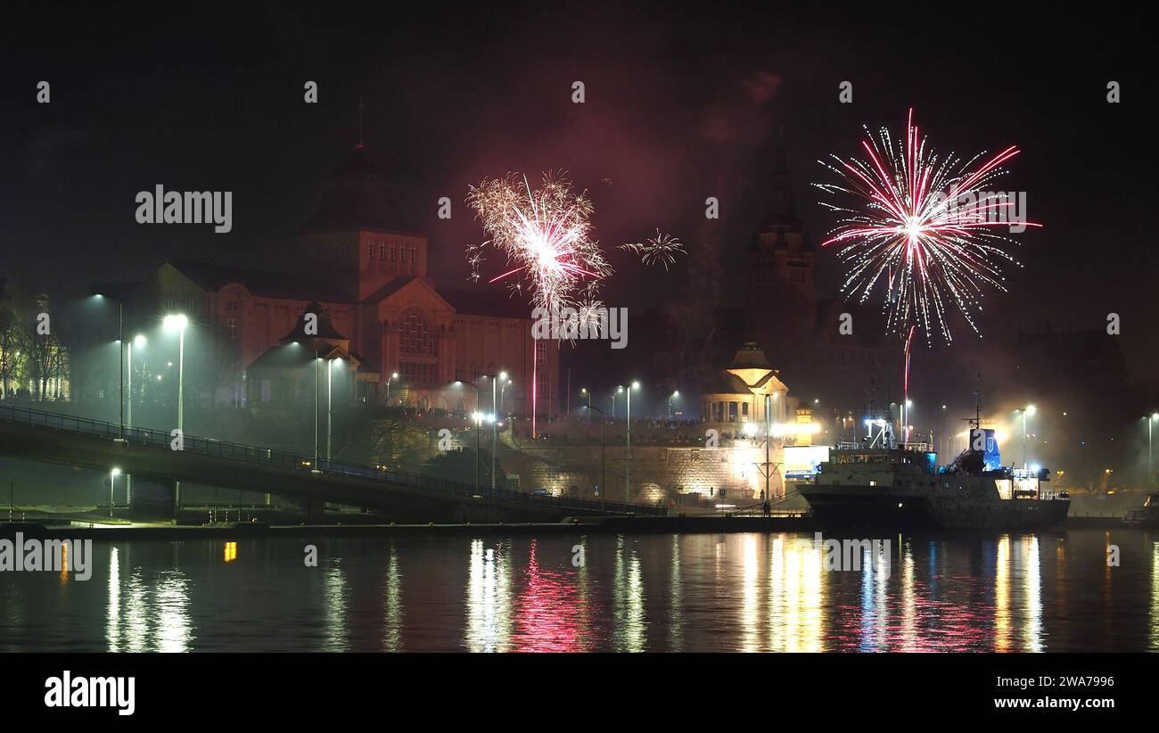 New Year's Eve Fireworks (2023-2024) at Way Chrobrego seen from across ...