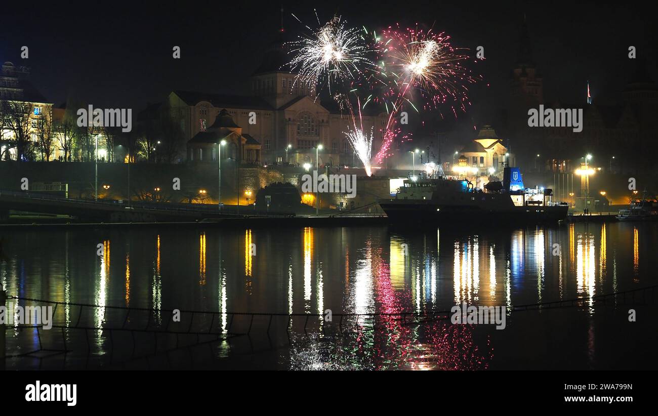 New Year's Eve Fireworks (2023-2024) at Way Chrobrego seen from across ...