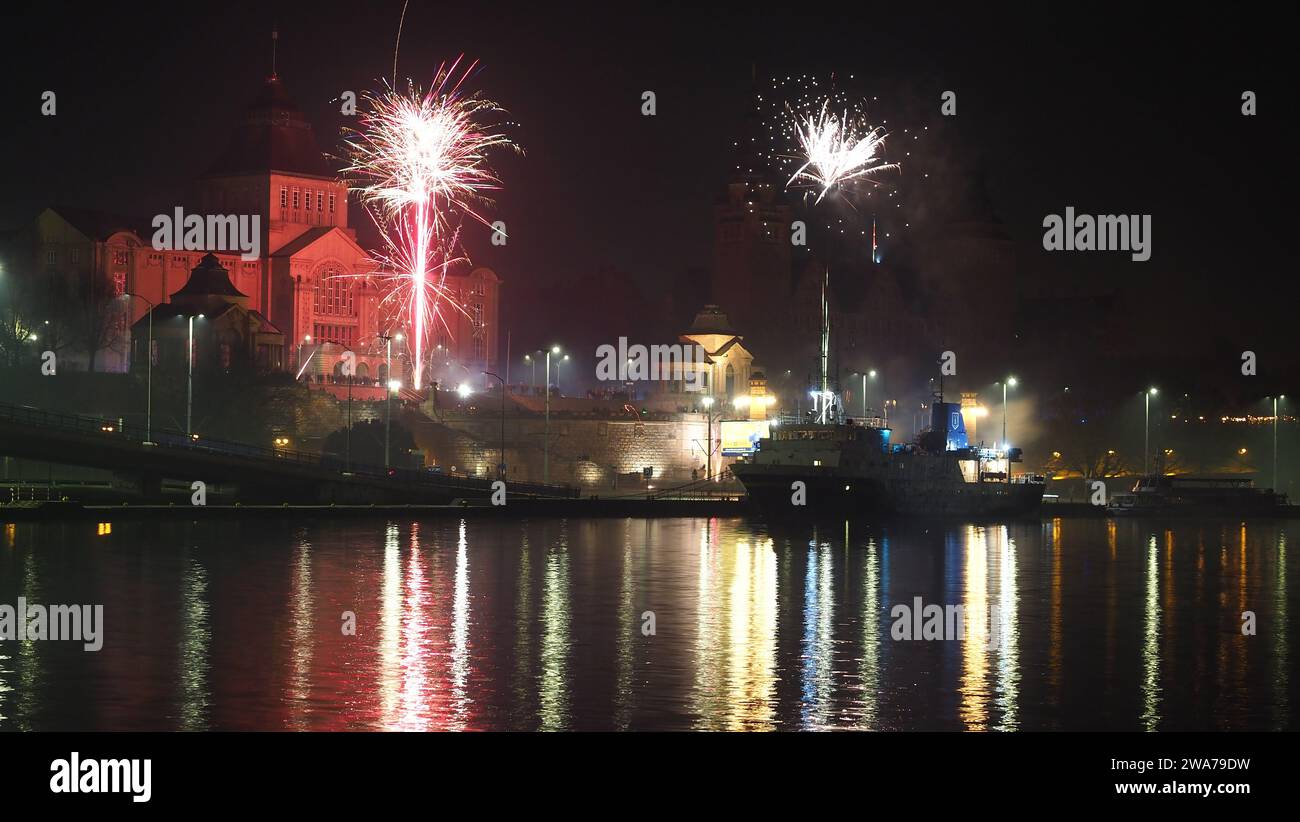 New Year's Eve Fireworks (2023-2024) at Way Chrobrego seen from across ...
