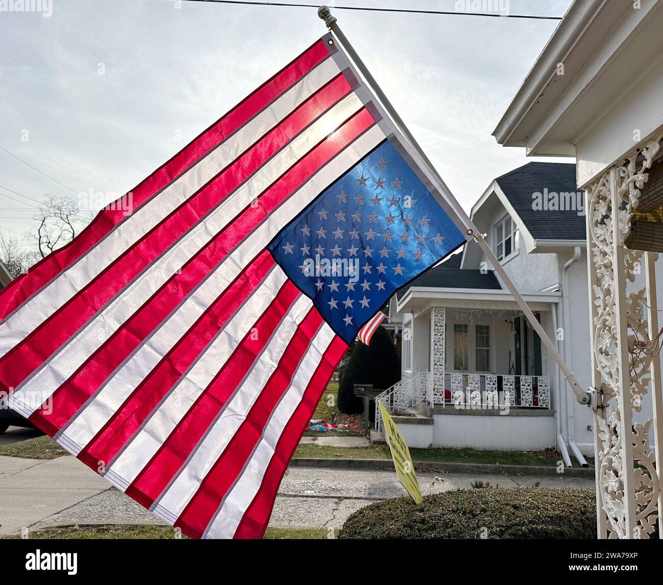 Racine, Wisconsin, USA. 2nd Jan, 2024. An upside down American flag, a ...