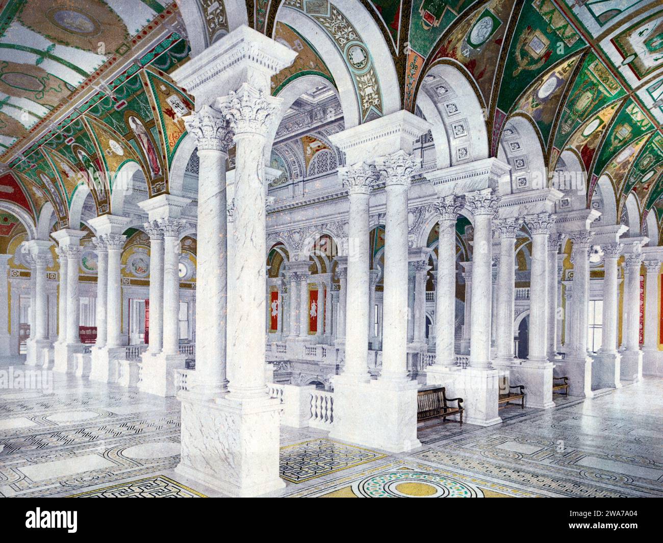 Zweiter Stock, Central Stair Hall, Library of Congree, Washington ...
