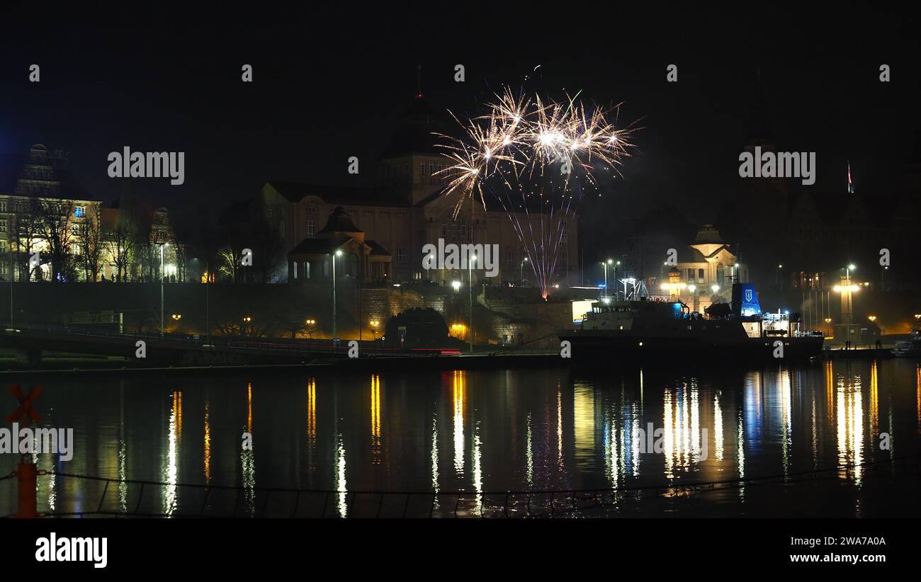 New Year's Eve Fireworks (2023-2024) at Way Chrobrego seen from across ...