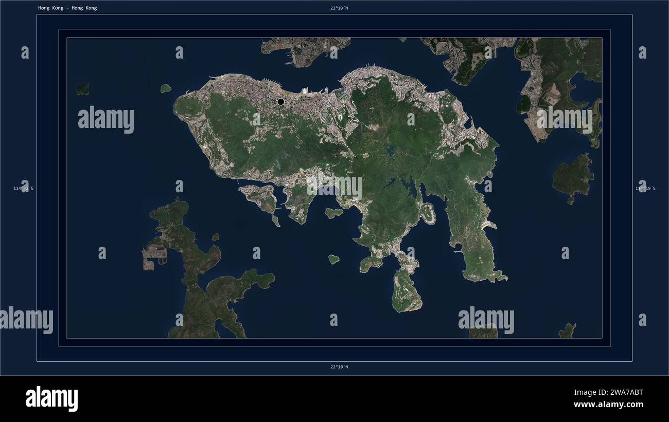 Hong Kong highlighted on a low resolution satellite map map with the ...