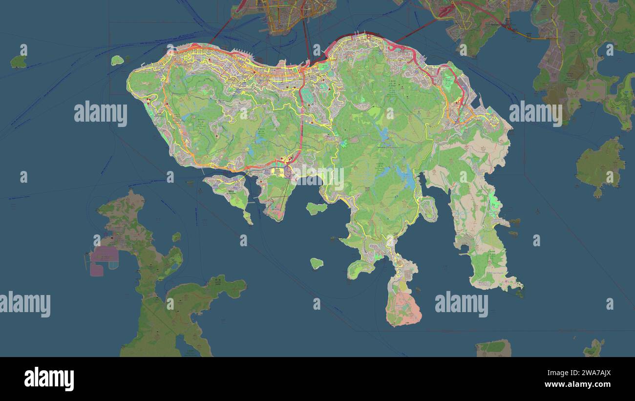 Hong Kong highlighted on a topographic, OSM standard style map Stock ...