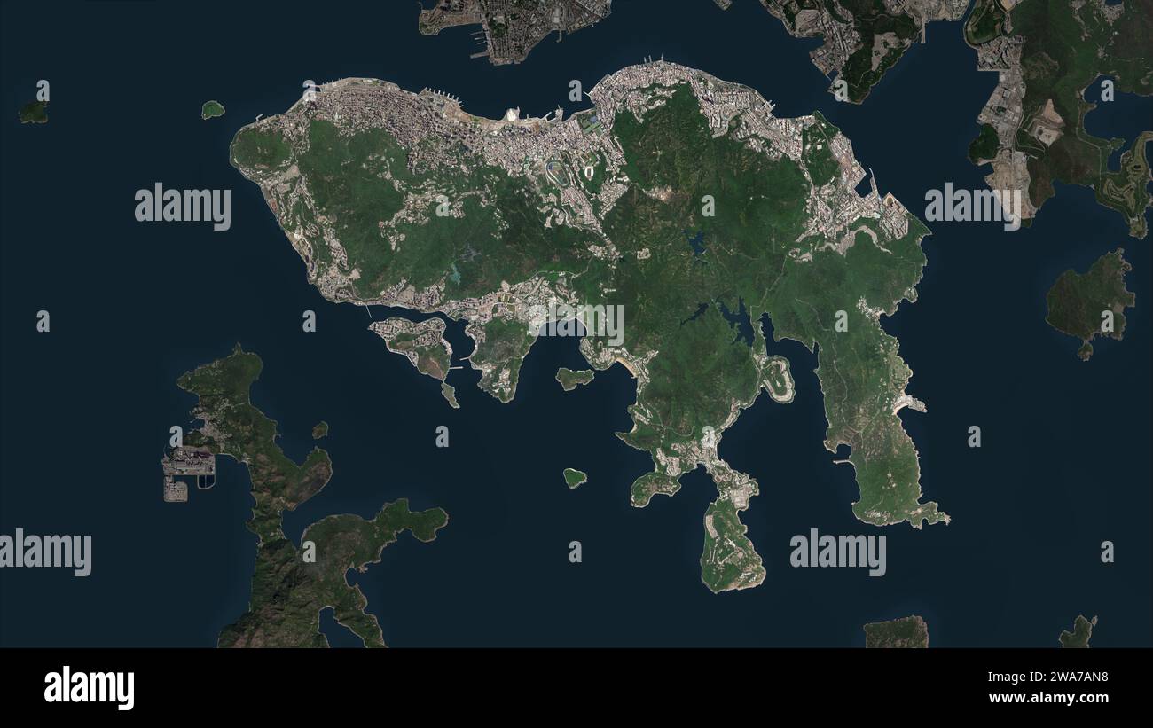 Hong Kong highlighted on a high resolution satellite map Stock Photo ...