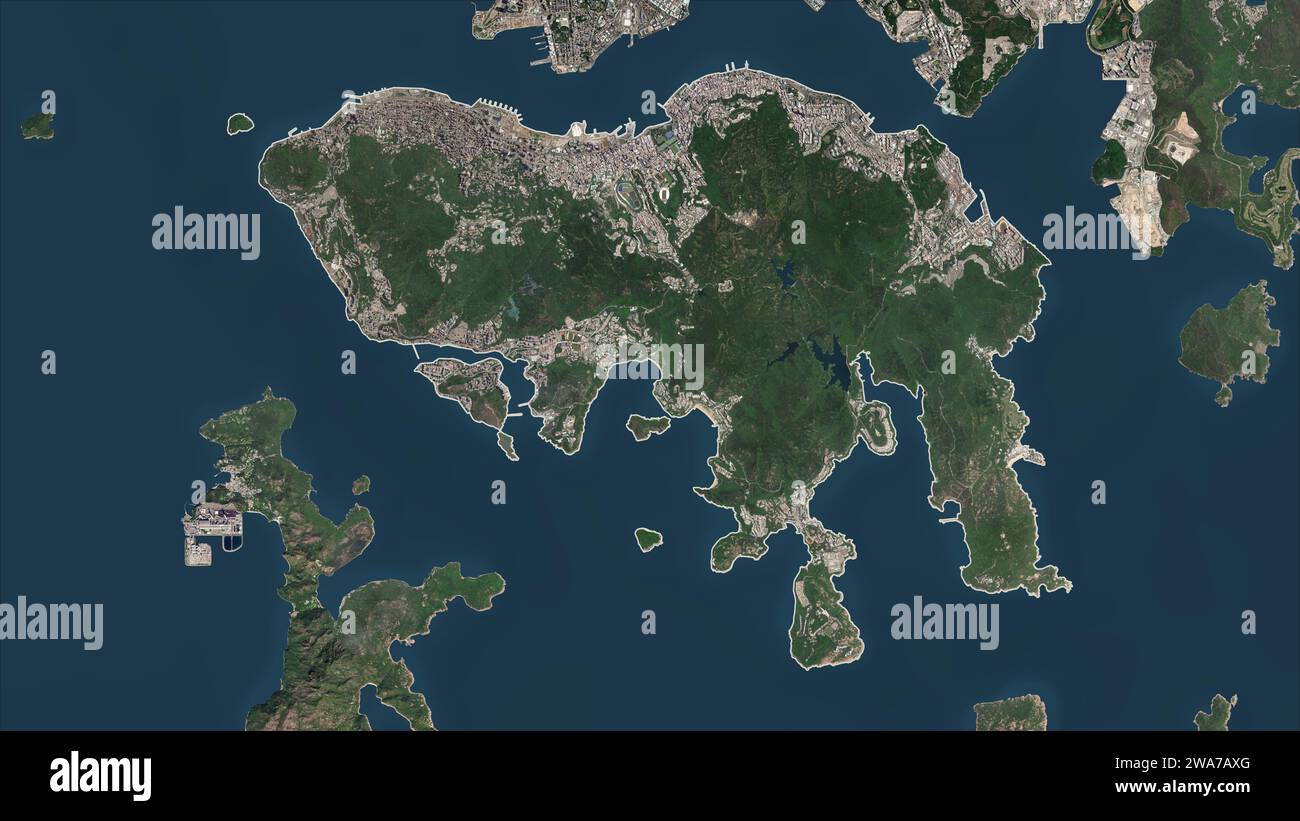 Hong Kong outlined on a high resolution satellite map Stock Photo - Alamy