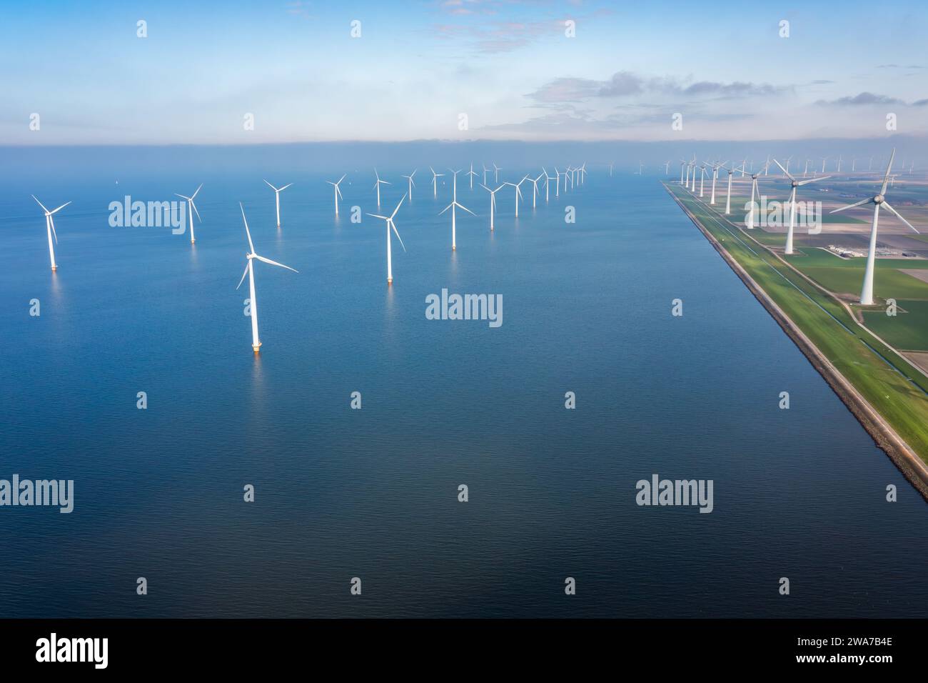 aerial view of wind turbines at the sea coast Stock Photo - Alamy