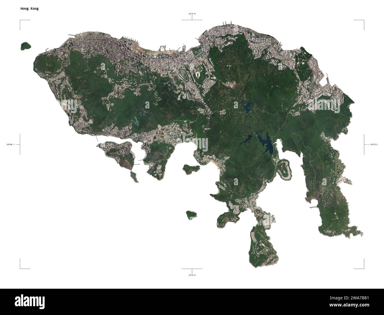 Shape of a high resolution satellite map of the Hong Kong, with ...