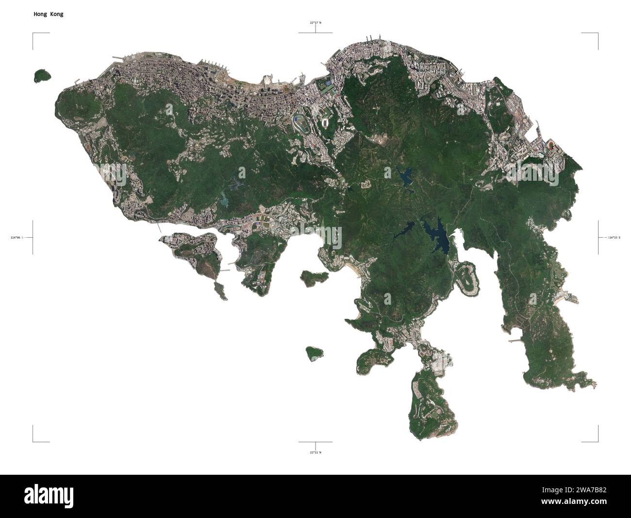 Shape of a low resolution satellite map of the Hong Kong, with distance ...