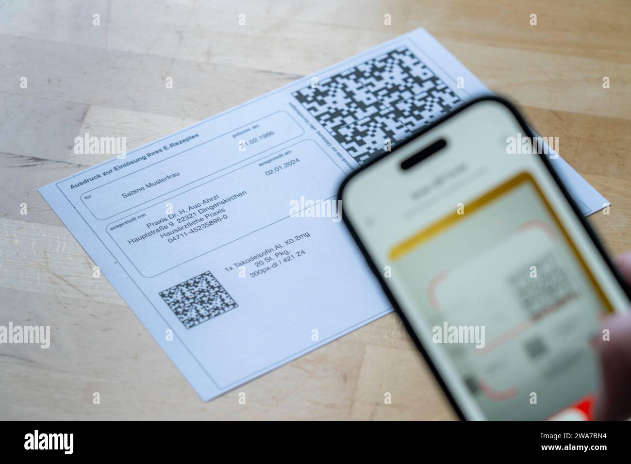 Symbolic image of an e-prescription, prescription issued by a doctor ...