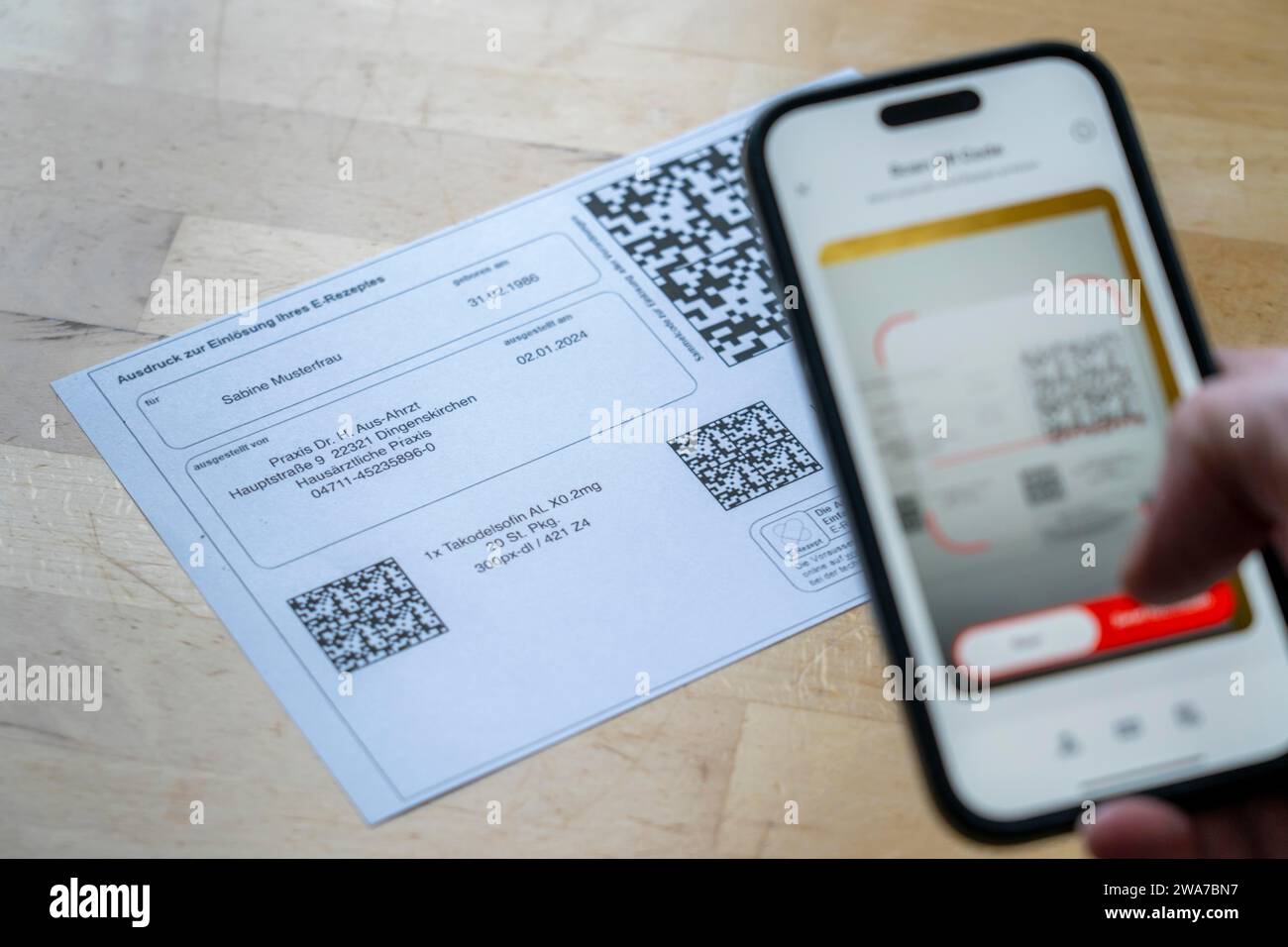 Symbolic image of an e-prescription, prescription issued by a doctor ...