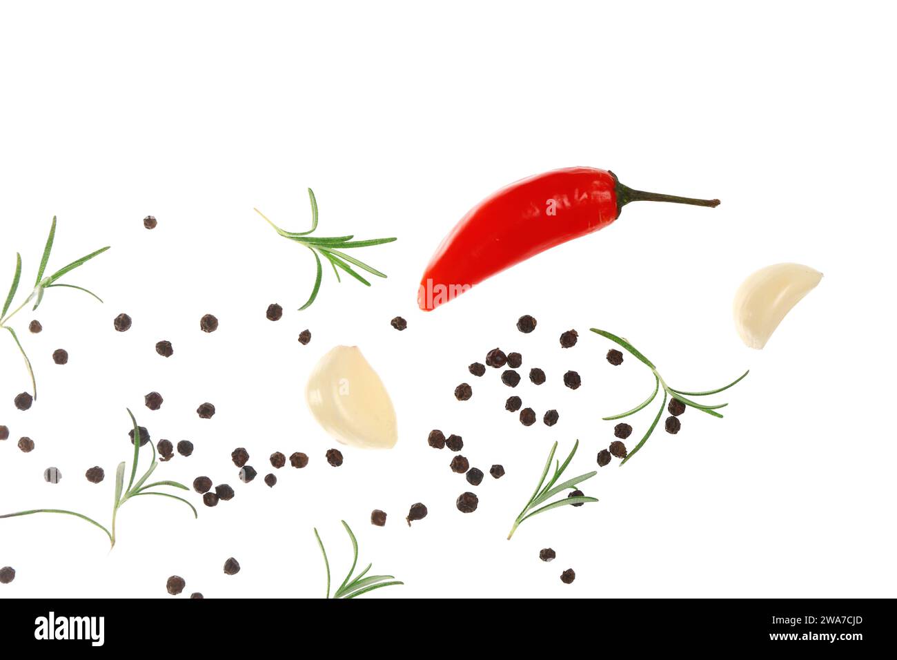 Flying fresh spices on white background Stock Photo - Alamy