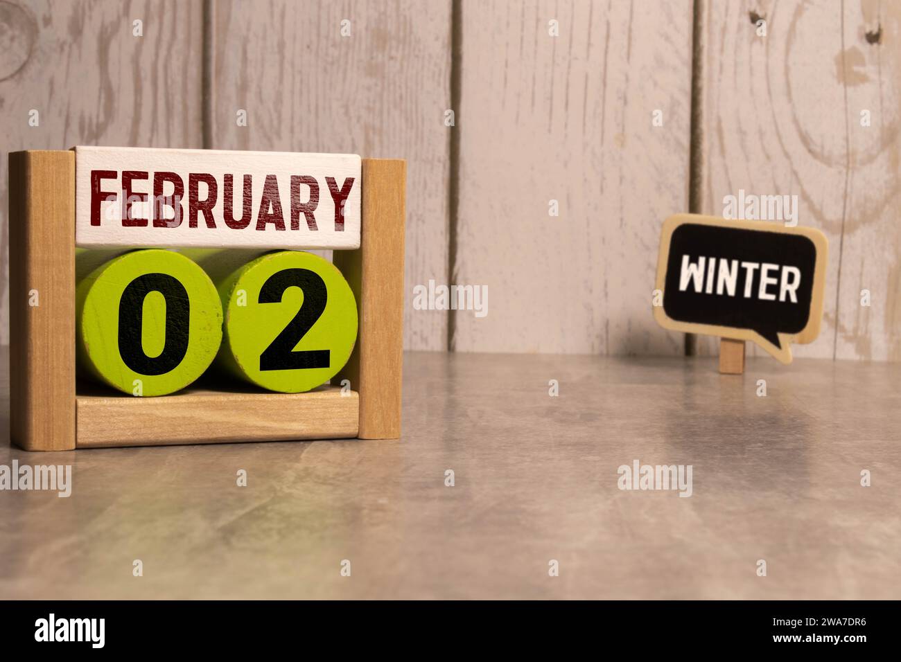 Day 2 of february month, Wooden calendar with date. Empty space for ...