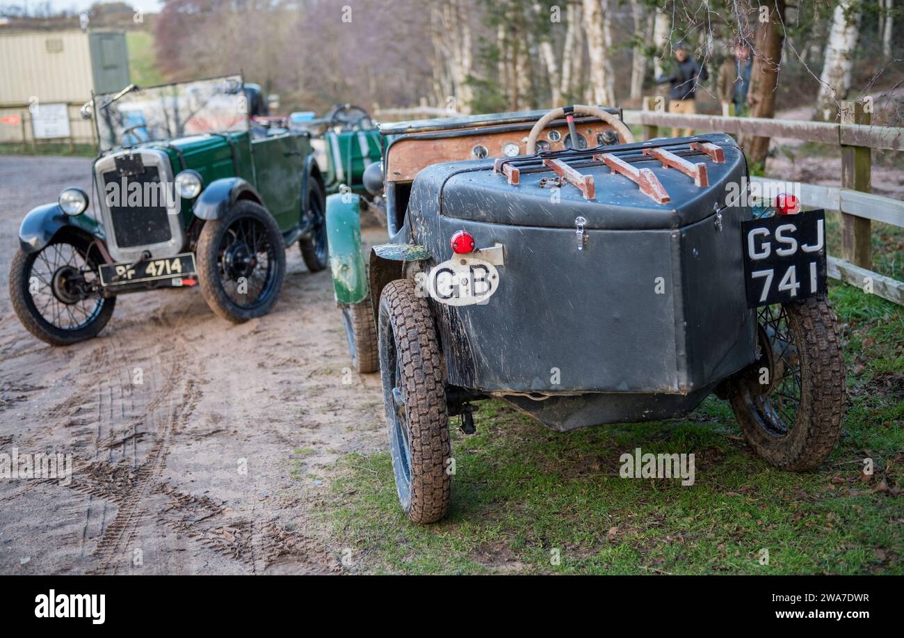 Pre-war Austin seven cars parked up before the annual Dave Wilcox hill ...