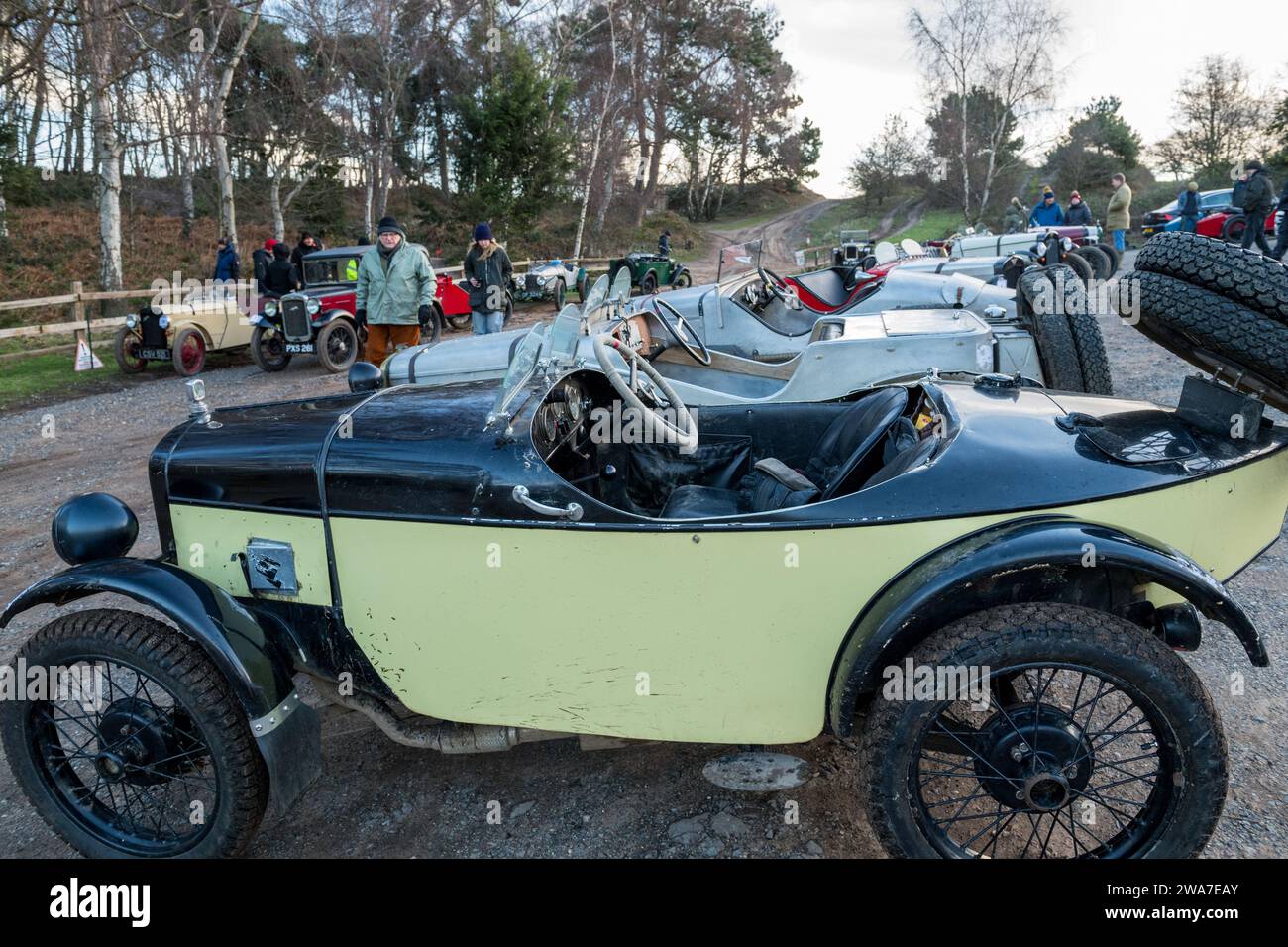 Pre-war Austin seven cars parked up before the annual Dave Wilcox hill ...