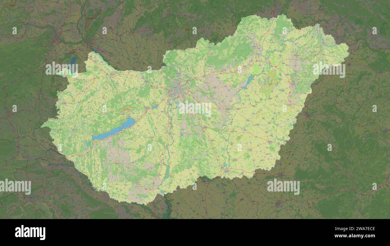Hungary highlighted on a topographic, OSM standard style map Stock ...