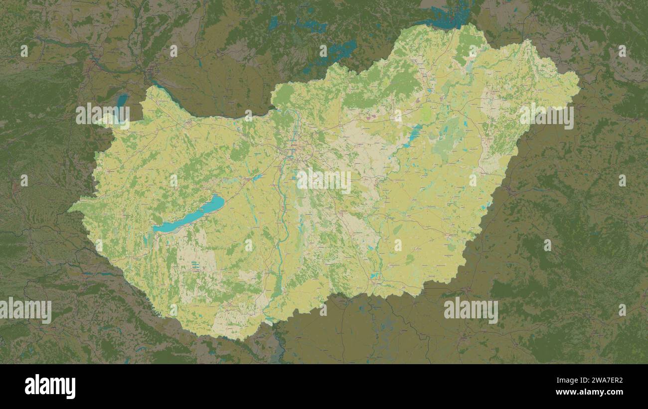 Hungary highlighted on a topographic, OSM Humanitarian style map Stock Photo - Alamy