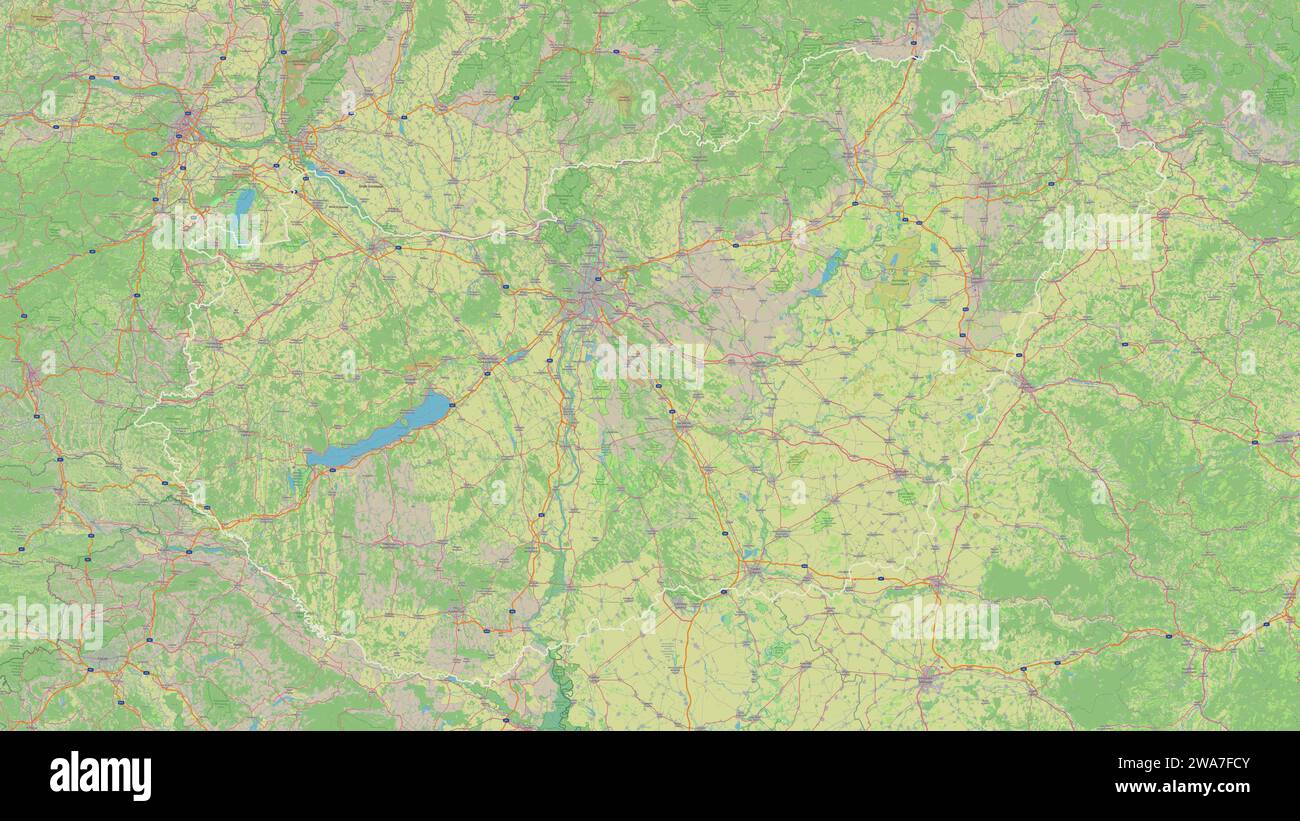 Hungary outlined on a topographic, OSM Germany style map Stock Photo - Alamy