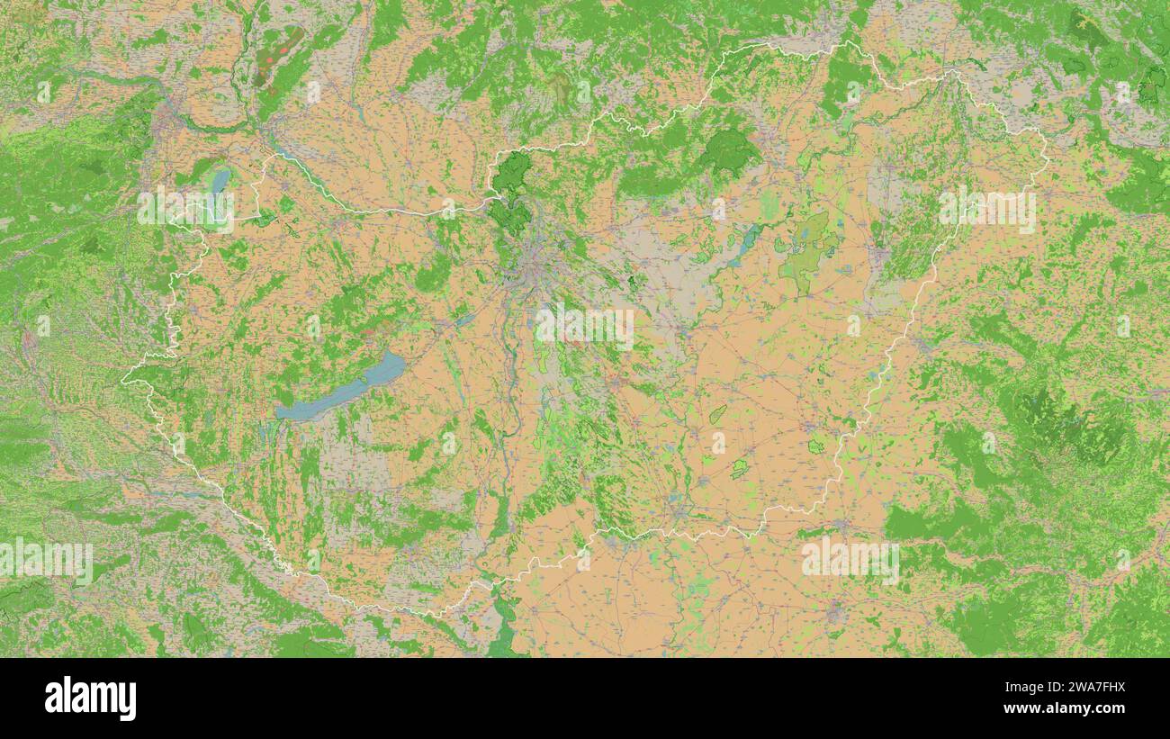 Hungary outlined on a topographic, OSM France style map Stock Photo - Alamy