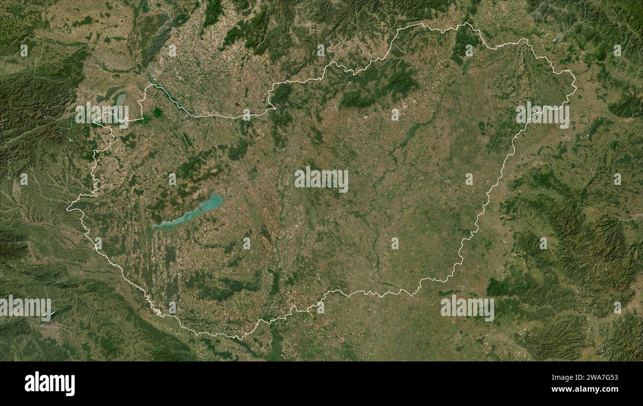 Hungary outlined on a low resolution satellite map Stock Photo - Alamy