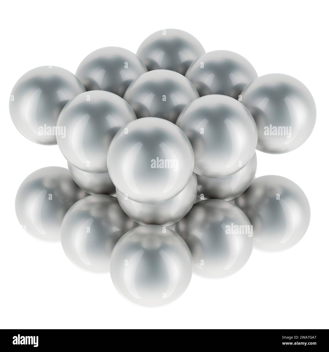 FCC atoms package crystal lattices structure. 3D rendering isolated on ...