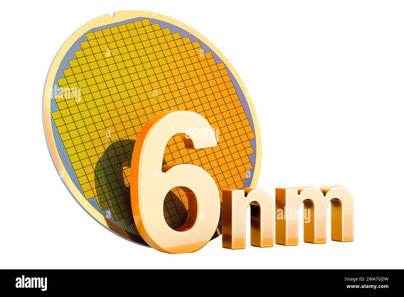 Silicon Wafer with Processor Cores, 6 nm size. 3D rendering isolated on ...