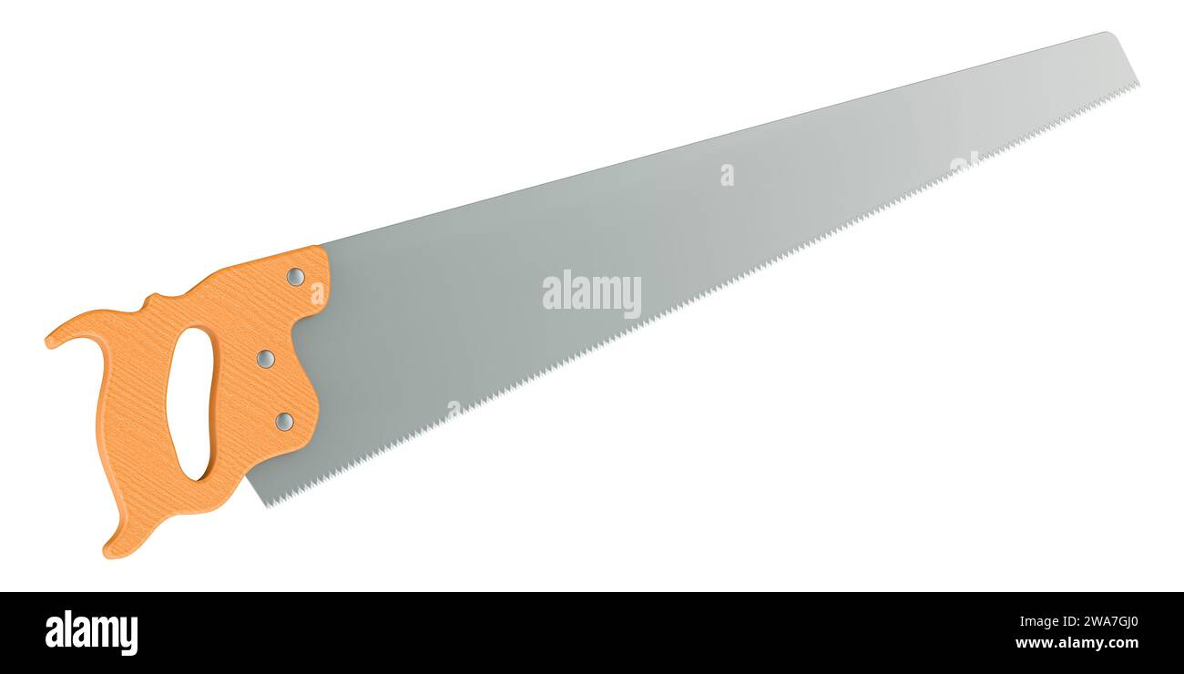 Hand saw, side view. 3D rendering isolated on white background Stock ...