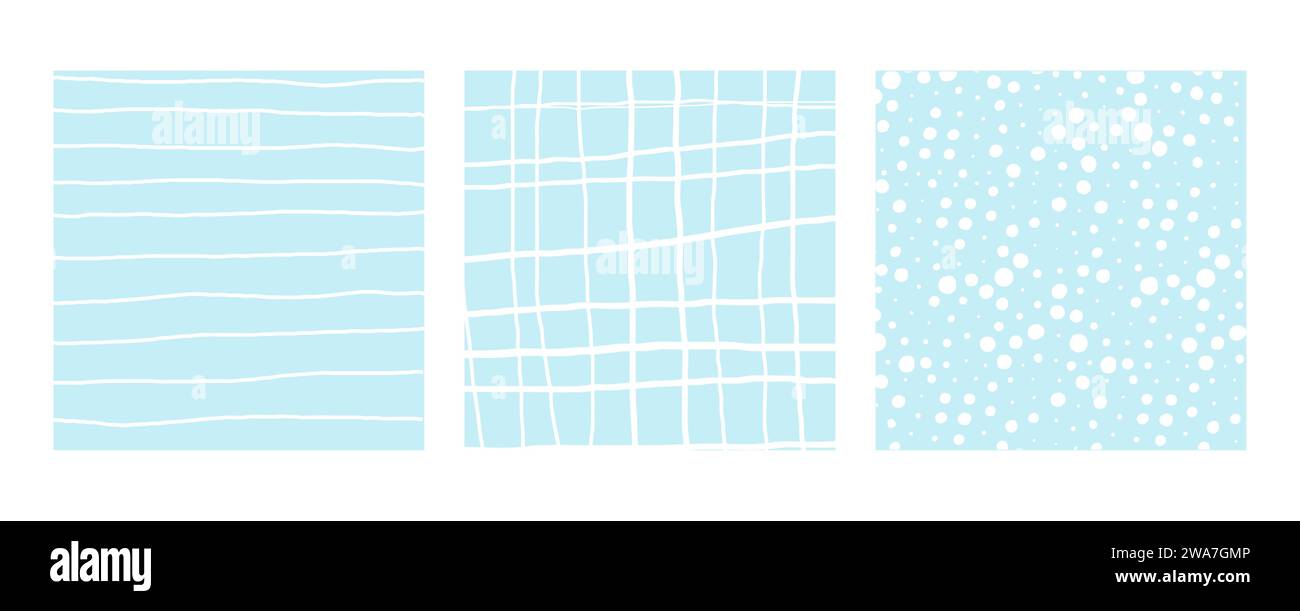 Simple Geometric Hand Drawn Irregular Patterns. Blue Doodle Checkered ...