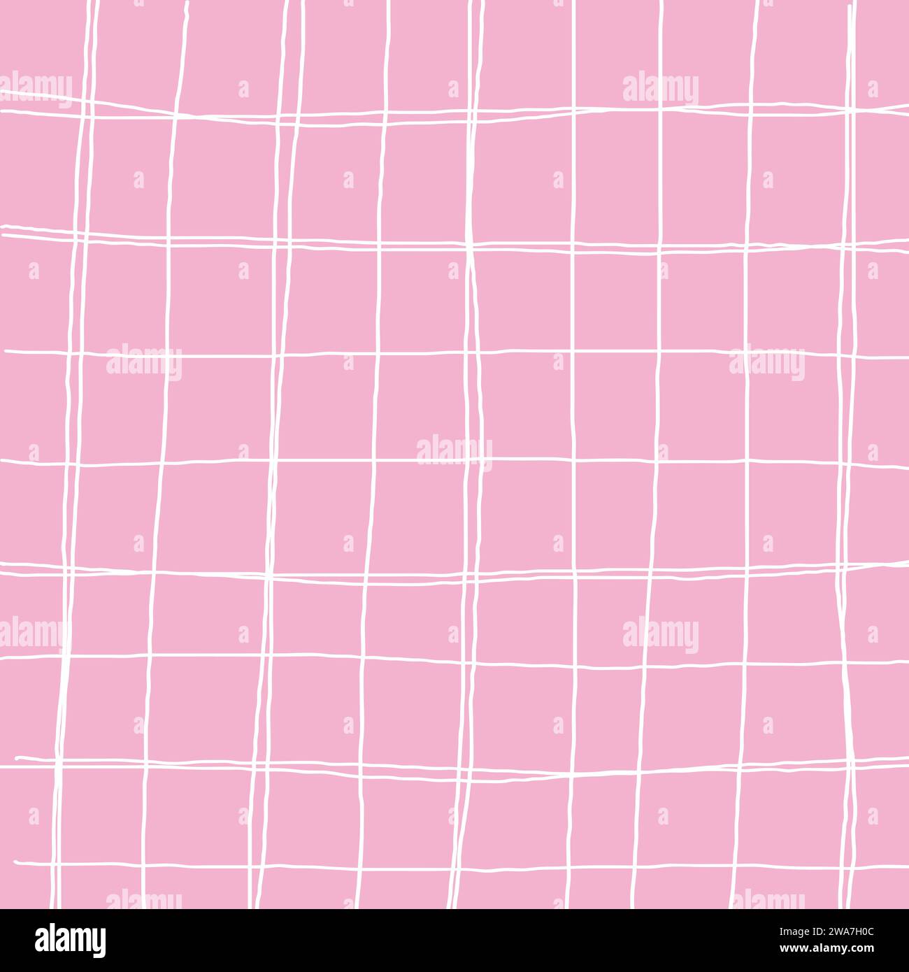 Hand drawn pink white plaid pattern. Check, square doodle background ...