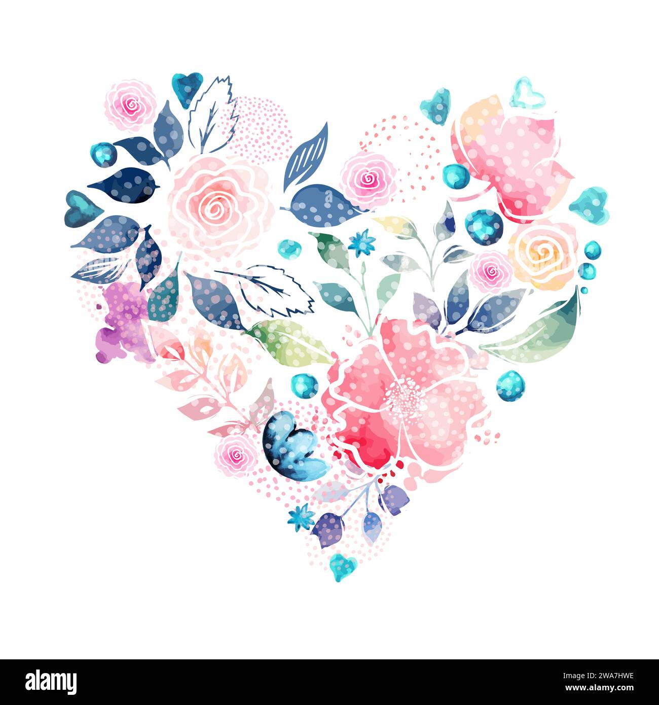 Heart of watercolor flowers. hand drawing. Happy Valentine's Day. Not ...