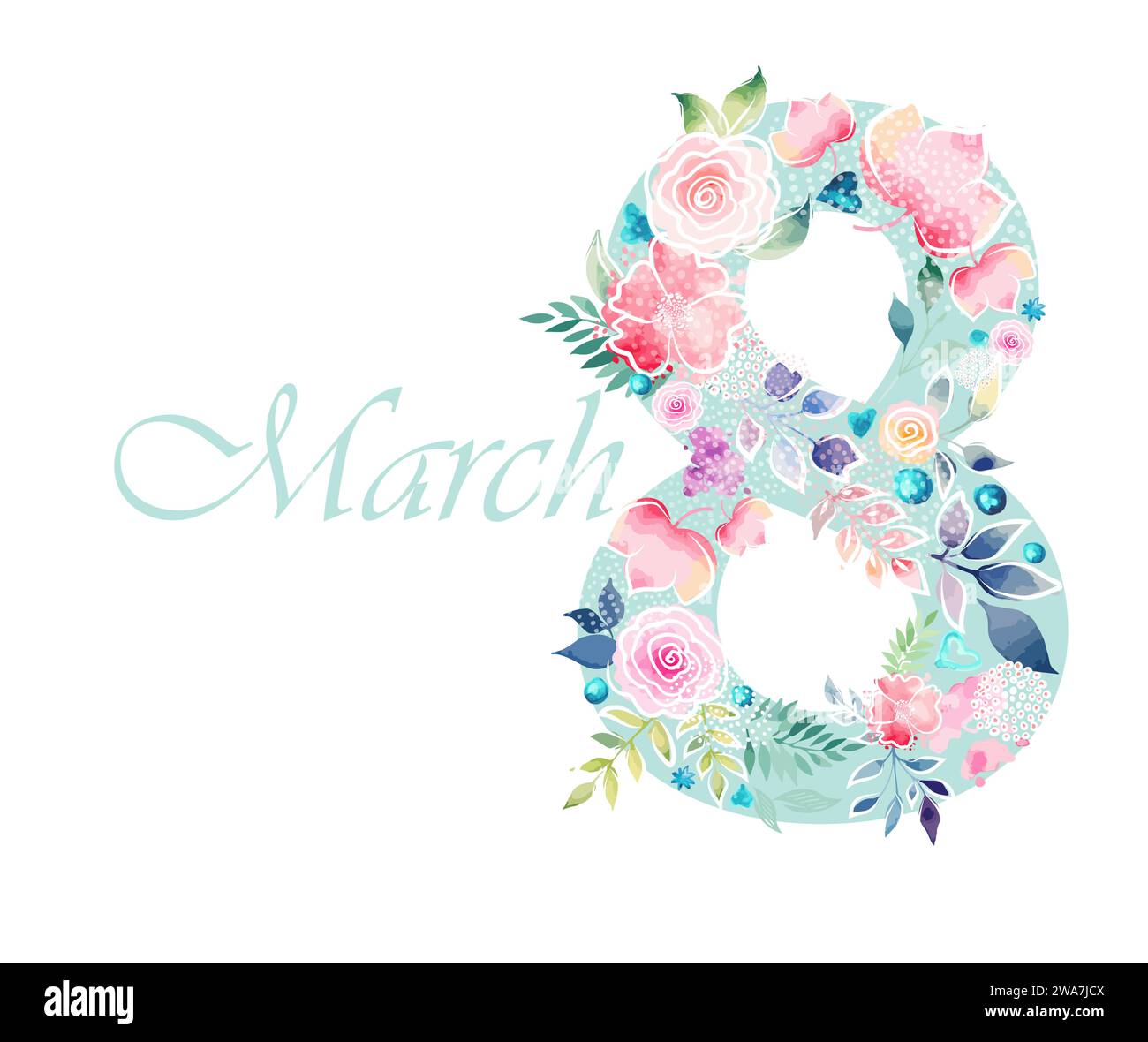 March 8 from watercolor flowers. hand drawing. Not AI . Vector ...