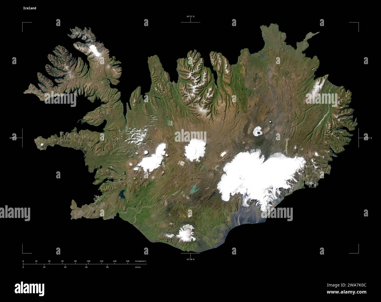 Shape of a low resolution satellite map of the Iceland, with distance ...