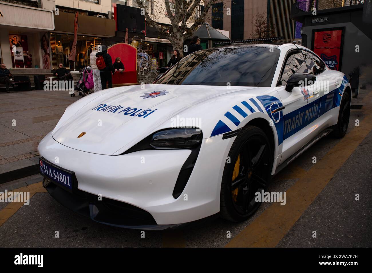01 01 2024 Bagdat street Kadikoy Istanbul Porsche Taycan Turbo S and ...