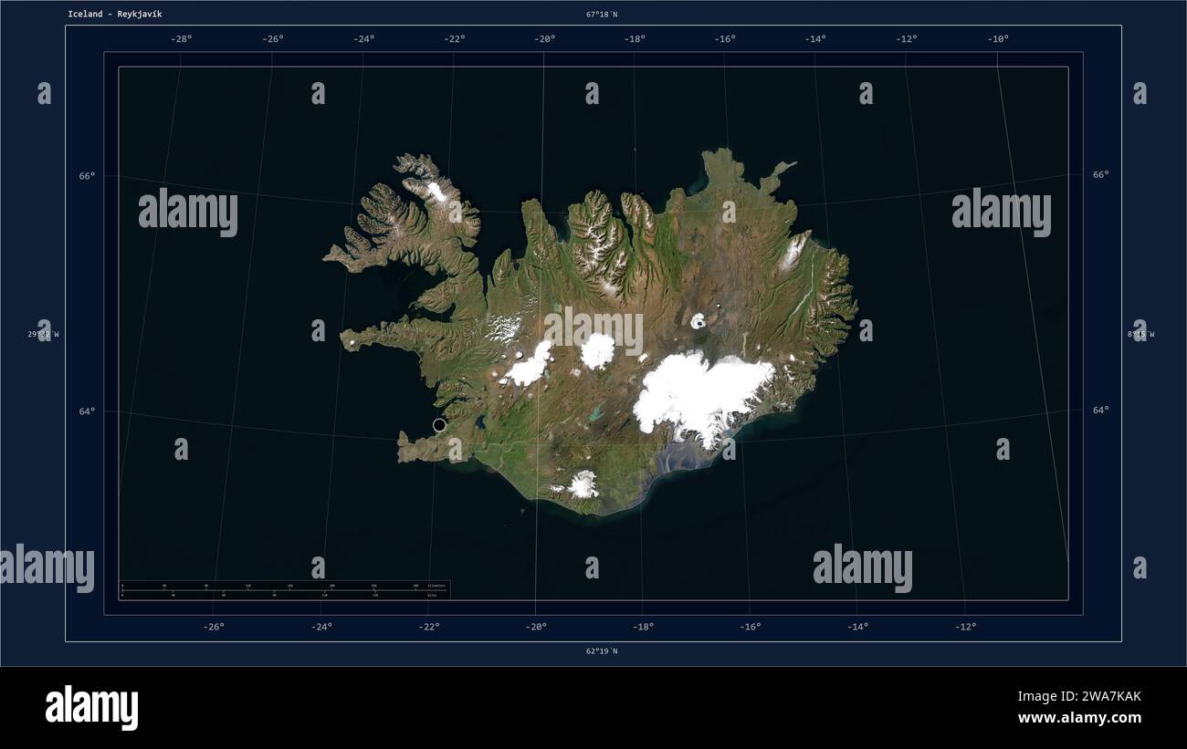 Iceland highlighted on a low resolution satellite map map with the ...