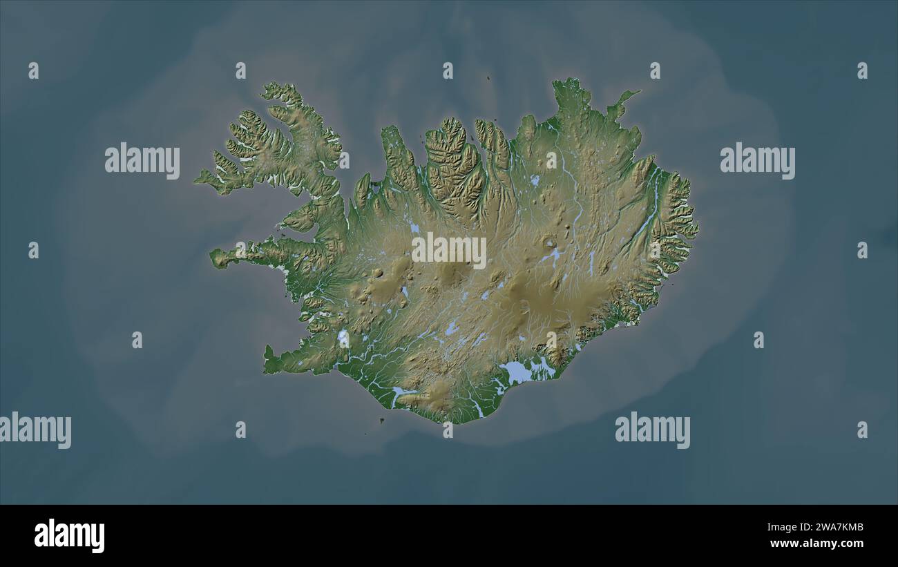 Iceland highlighted on a Pale colored elevation map with lakes and rivers Stock Photo - Alamy