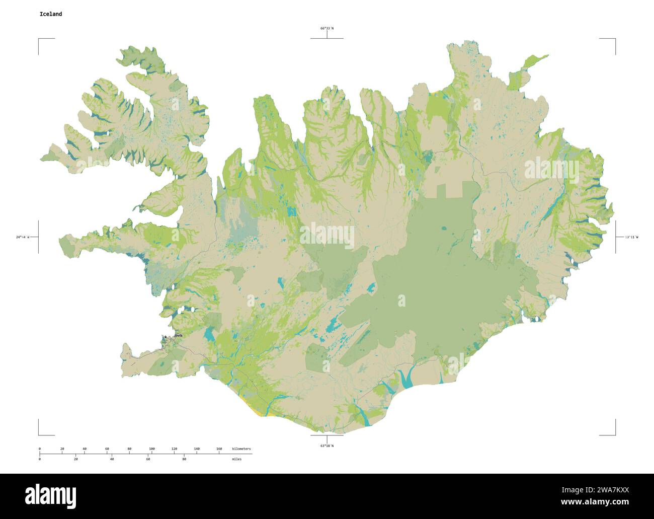 Shape of a topographic, OSM Humanitarian style map of the Iceland, with ...